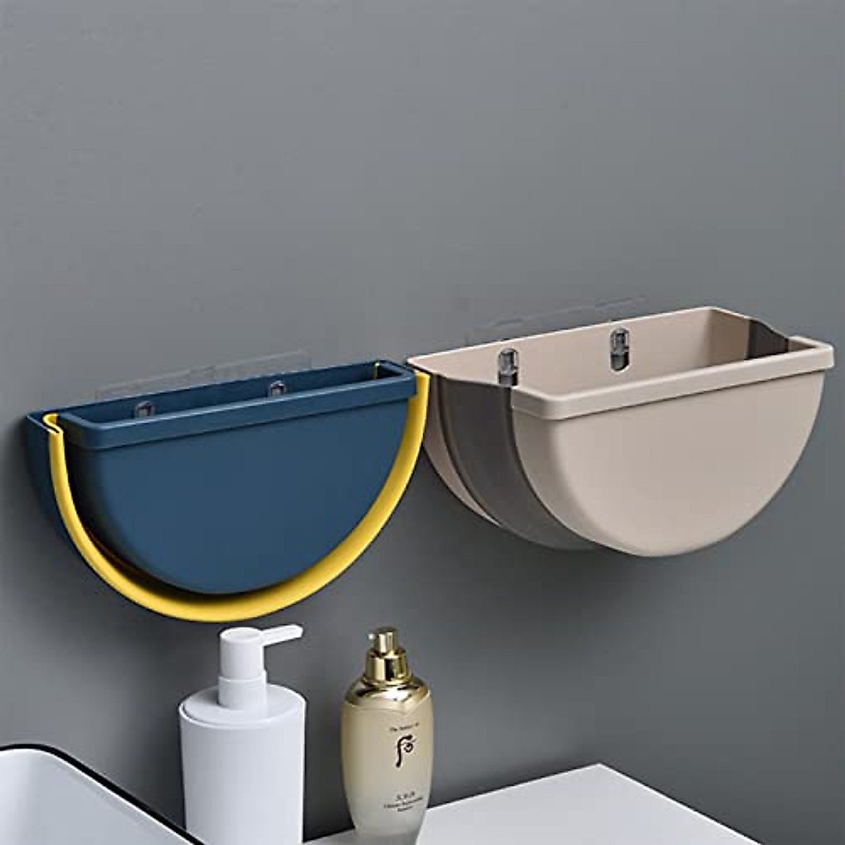 SMLJFO Small Hanging Folding Trash Can, Collapsible Trash Can for Car Camping Wall Mounted Folding Waste Bin Garbage Can Holder for Kitchen Cabinet Door