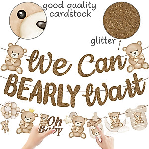 We Can Bearly Wait Baby Shower Banner 3Pcs Teddy Bear Party Banner Bear Baby Shower Decorations Gender Reveal Party Supplies Teddy Bear Theme Cutouts for Birthday