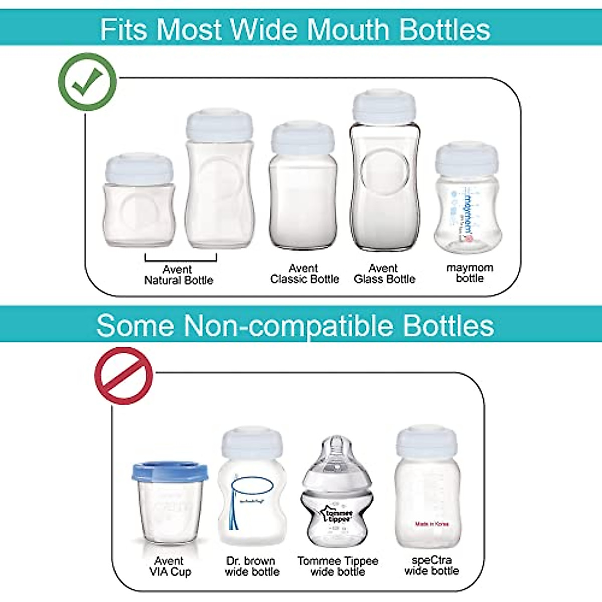 Maymom Screw Lids Aka Travel Caps with Rewritable Sealing Disc Compatible with Avent, Maymom Wide Mouth Bottles; Cap Replace Avent Natural Bottle Sealing Ring and Sealing Disc, 6pcs. (Blue)