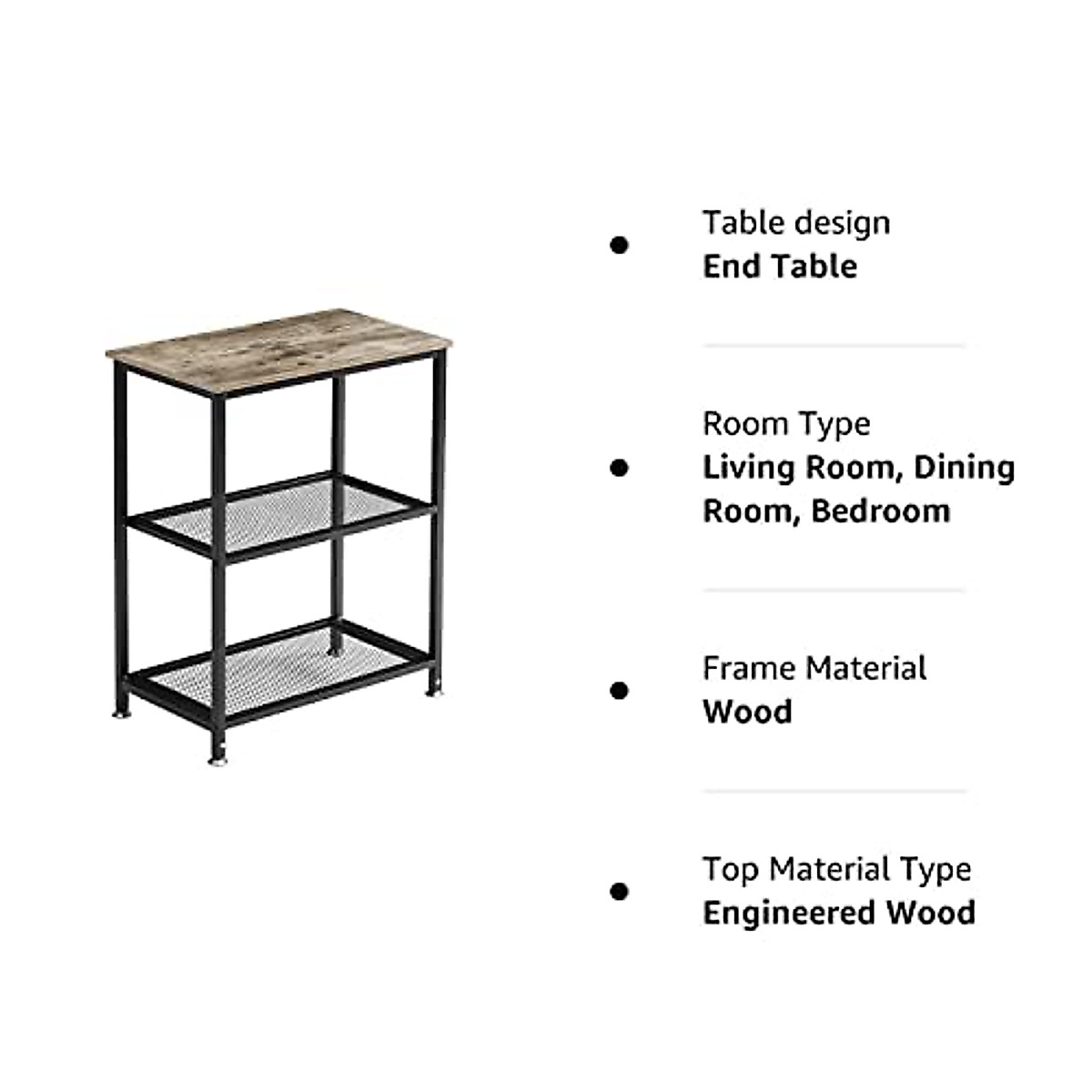 VECELO Tall End Side Tables,30" Height Nightstand with 3-Tier Storage Shelf for Bedroom Living Room, Easy Assembly,Industrial Style, 1-Pack, Misty Gray