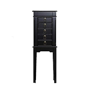 Hives and Honey Kennedy Jewelry Armoire - Modern Wood Storage Organizer with Necklace Hooks, 5 Drawers, and Vanity Mirror, Black