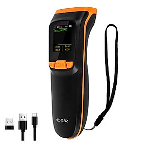OBZ Mini 2D Bluetooth Barcode Scanner with LCD Screen Display, 3-in-1 Bluetooth & USB Wired & 2.4G Wireless Bar Code Scanner Portable QR Code Scanner for Tablet iPhone MacOS Android iOS Windows PC POS