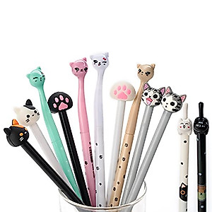 RECHENG cute cat gel pens,fun kawaii pens set,Animal black ink pens for kids office school supplies,12-Styles