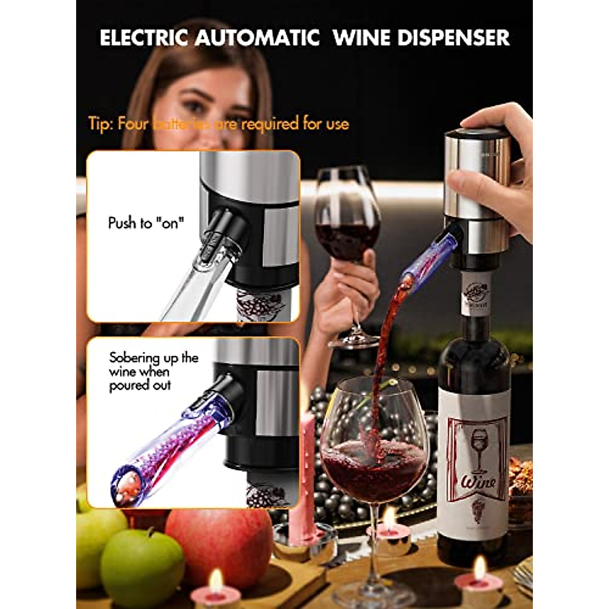 Electric Wine Opener Set, Tomeem Wine Gift Set with Rechargeable Wine Opener, Electric Wine Aerator, Vacuum Stoppers and Foil Cutter, 4-in-1 Electric Wine Bottle Opener for Home Party Bar Outdoor