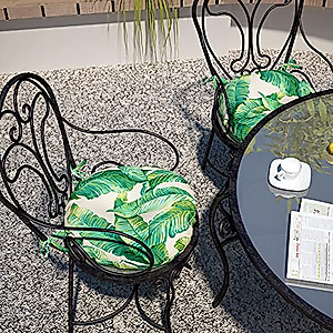 LVTXIII Outdoor All Weather Bistro Seat Cushions, Comfortable Fluffy Tufted Patio Chair Cushions Round 15"x15"x4" Set of 2 for Home Garden Furniture, Swaying Palms Capri