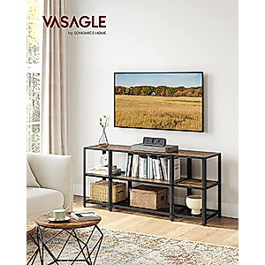 VASAGLE TV Stand for 65 Inches TVs, Industrial Entertainment Center, Modern TV Console with Open Storage Shelves for Living Room, Bedroom, Rustic Brown and Black ULTV105B01