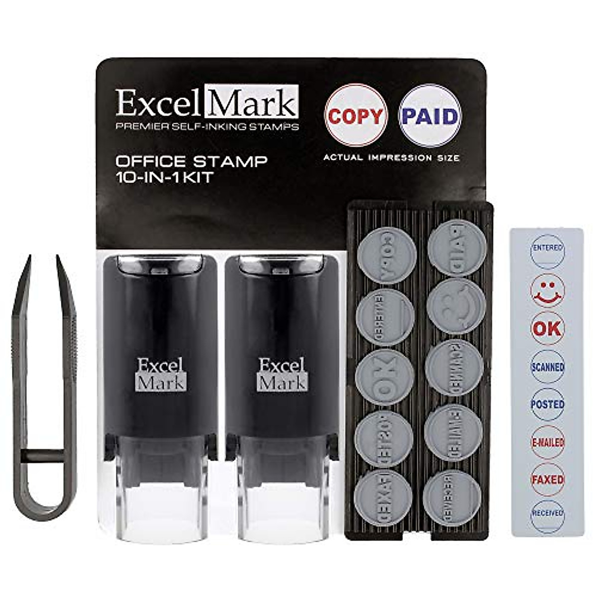ExcelMark A-17 DIY Self-Inking Rubber Office Stamp Kit - Red and Blue Ink