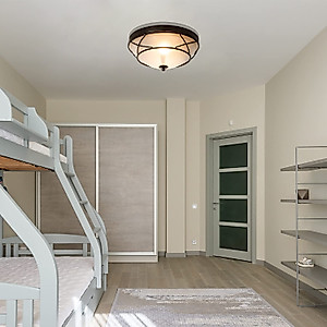 LOCLGPM Black Classic Dome Ceiling Light Flush Mount,2-Light Bronze Lighting Fixtures Frosted Glass Farmhouse Ceiling Lamp for Living Room Kitchen Bedroom Hallway Entryway Staircase Indoor/Outdoor