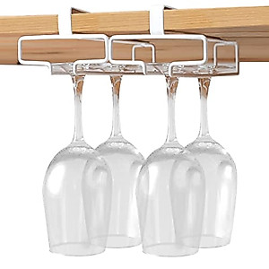 GeLive Under Cabinet Wine Glass Holder Stemware Rack Kitchen Hanging Organizer No Drilling Metal Wine Glass Storage Hanger (White, 2)
