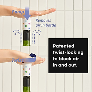 Vakuen Wieder Vacuum Wine Savers, Vacuum Pump with Built-In Silicone Plug, Vacuum Seal Wine Stoppers, No-leakage, Patented Twist-Locking, Wine Preserver, Keep Wine Fresh Longer, Gift Accessories