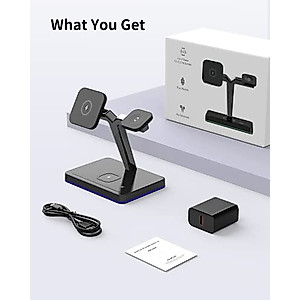 JoyGeek Mag Safe Charger with Stand, Magnetic iPhone Charger, 3-in-1 Wireless Charging Station for Apple iPhone 14/13/12 Series, iWatch Ultra/8/7/6, Airpods Pro, Upgraded Strong Magnets, More Stable