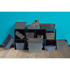 Home Basics Stripe Woven Strap Storage Bin | Various Black | Blue | Brown | Grey | Great for Storage | Metal Frame | Lightweight with Handles | Sturdy Construction (Black, X Large)
