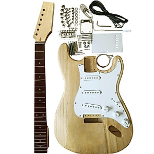 HENGYEE DIY Electric Guitar Kits Strat Style Beginner Kits 6 String Right Handed with Paulownia Body Maple Neck composite ebony Fingerboard Chrome Hardware Build Your Own Guitar. (HY-ST01)