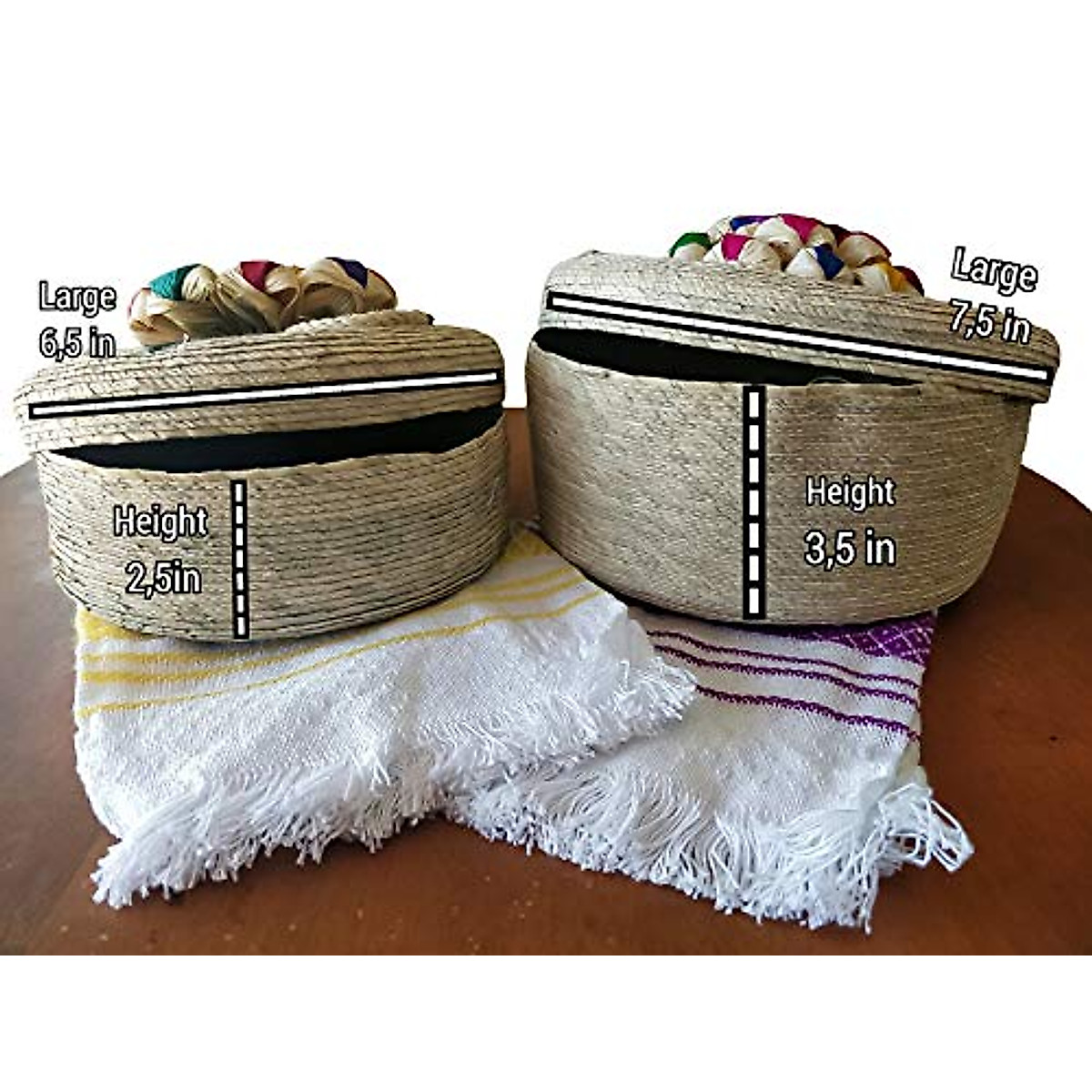 2 Pack Tortillero & Pancake Handwoven Basket & Handloomed Tortilla Cloth 2 Pack Warmer Keeper Bundle 100% Palm Mexican Art.