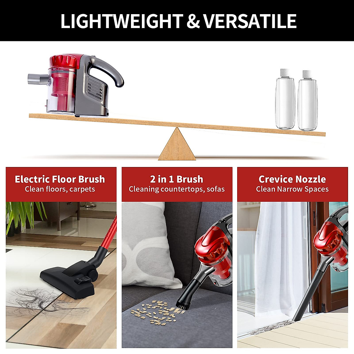 EFUSVAC Corded Vacuum Cleaner, 17KPa Powerful Suction with 600W Motor, 4 in 1 Lightweight Handheld Stick Vacuum for Pet Hair Hard Floor and Carpet