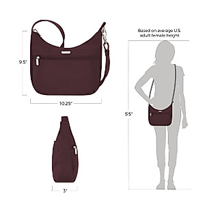 Travelon Anti-Theft Essentials East/West Hobo Bag, Dark Bordeaux, 10.25 W x 9.5H x 3 D