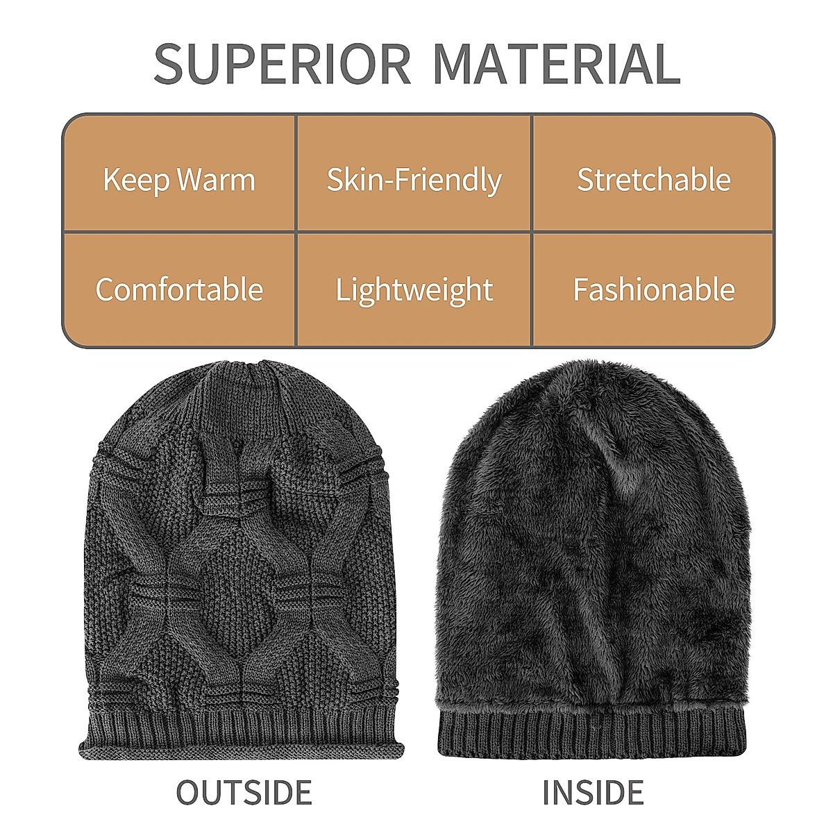 Senker Fashion 2 Pack Womens Slouchy Beanie Winter Knit Soft Hat for Women and Men Black Dark Grey