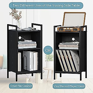 Yusong 3 Tier End Table, Tall Side Table With Storage Cabinets, Bedside Table Nightstand Small Bookcase for Small Space in Living Room, Bedroom, Office, Oak Black
