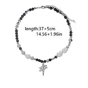 Punk Star Pendant Baroque Pearl Necklace for Women Asymmetric Black White Beads Necklace Choker Jewelry Gift (Style 1)