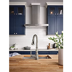 Moen Weymouth Spot Resist Stainless Shepherd's Hook Pulldown Kitchen Faucet Featuring Metal Wand with Power Boost, S73004SRS