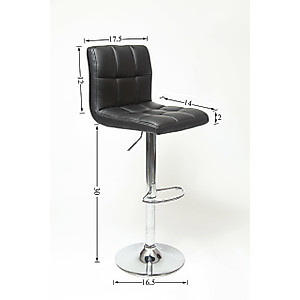 Roundhill Furniture Swivel Black Bonded Leather Adjustable Hydraulic Bar Stool, Set of 2