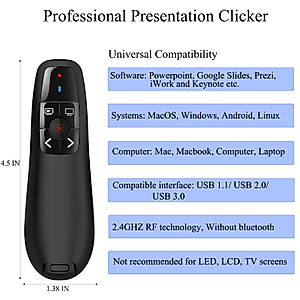 Wireless PowerPoint Remote Presentation Clicker: Presenter Pointer for Classroom Teacher - USB Slide Advancer Compatible MacBook Computer