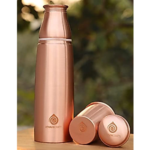 Athavik Crafts Water Bottle 34 Oz Copper Bottle Water with Lid, Ayurvedic Copper Drinking Vessel, Copper Water Vessel, Water Bottle Large Leak Proof
