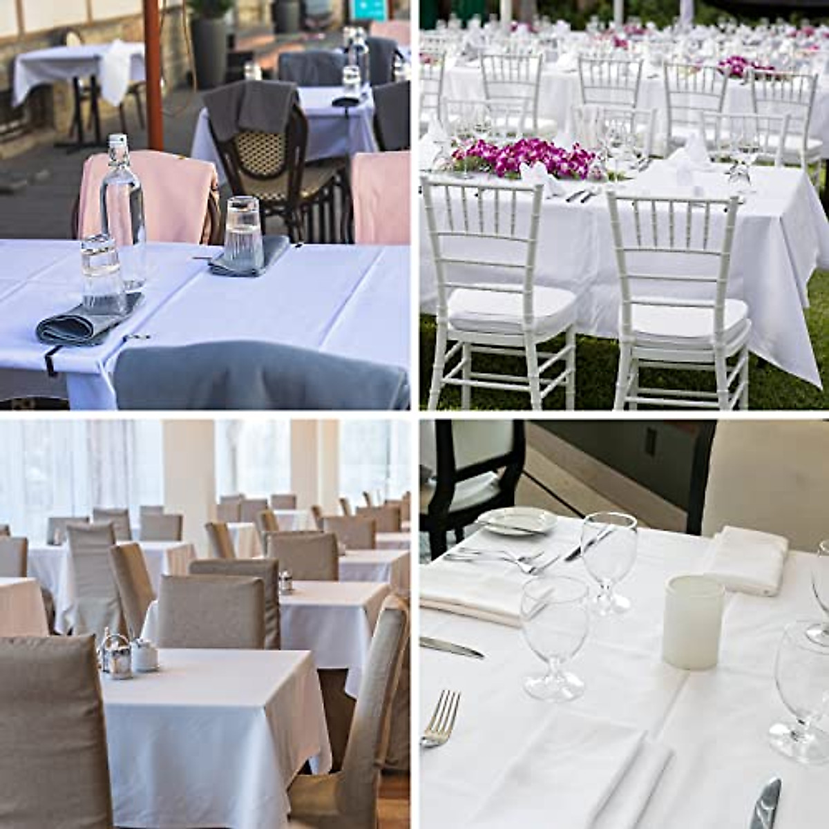 White Tablecloth 2pcs 60x102, Waterproof Table Cloth for 6 Feet Rectangle Tables, Wrinkle Resistant Washable Decorative Fabric Table Cover for Dining Table, Party and Outdoor Use