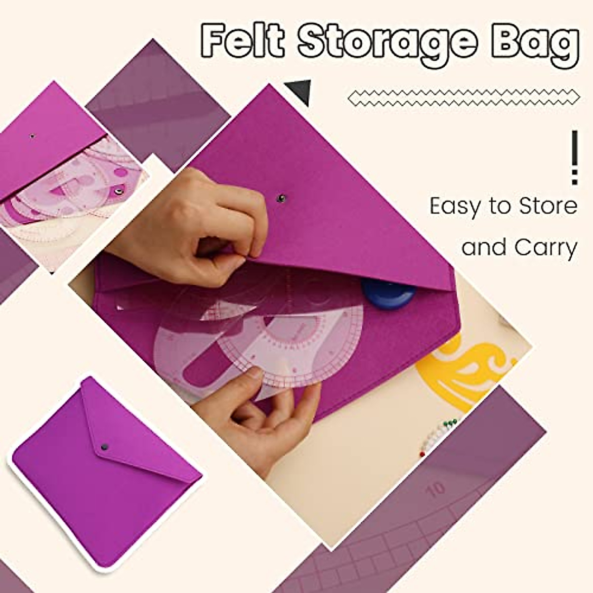 French Curve Ruler for Pattern Making Set,65 PCS Sewing Curve Ruler Kit with Felt Bag, 2 Cloud Ruler,7 Sewing Ruler,Sewing Clips,Tracing Wheel,Curved Ruler and Color Positioning Needle for Sewing