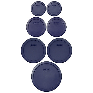 Pyrex 7202-PC, 7200-PC, 7201-PC, 7402-PC Dark Blue 7pc Plastic Storage Lid Set, Made in USA