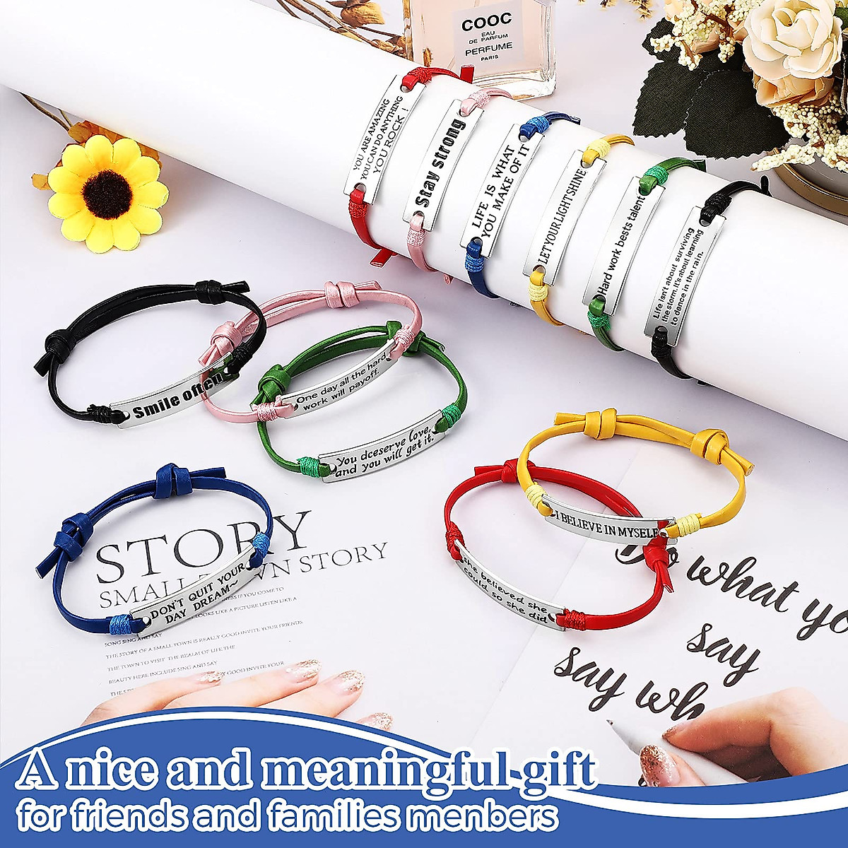 MTLEE 24 Pieces Inspirational Bracelets Gifts for women Graduation Gifts Motivational Quotes Words Engraved Bangle Bracelets Adjustable Birthday Friendship Holiday Gift for Women Girls