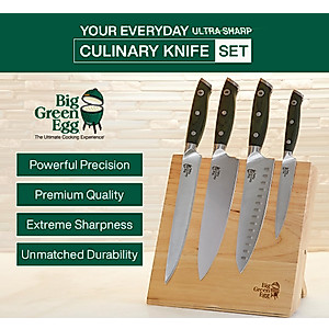 Big Green Egg Culinary Chef Knife Set (4 piece) with Case - German Steel Knives, 8” Chef Knife, Santoku Knife, Slicing Knife, and Paring Knife. Best Chef Knife Set