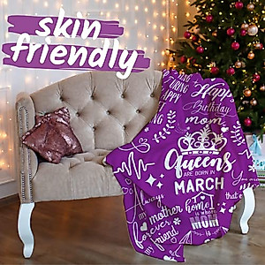 InnoBeta Mom Birthday Gifts, Birthday Gifts for Mom, Throw Blanket from Daughter or Son, Queens are Born in March (65 x 50 inches)