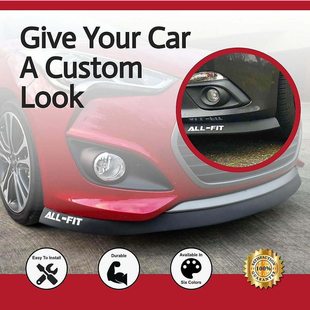 All-Fit Complete 1.5” Lip Kit – Full Car Bumper & Side Skirt Protection – Sleek, Flexible Trim for a Lowered Look – Durable, Easy-to-Install Automotive Exterior Accessories (1.5” W x 30’ L, Red)