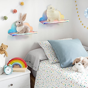 NiHome Iridescent Acrylic Floating Shelves, 2 Pack Cloud Shelves - Large Floating Shelf for Wall, Wall Mountable and Multi-Functional for Home Décor, Bathroom, Kitchen, Bedroom (Large, 2 Pack)