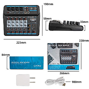 Depusheng U6 Audio Mixer 6-channel USB Audio Interface Mixer, DJ Sound Controller Interface with USB,Soundcard for PC Recording,Built-in 48V Phantom Power for Home Music Production,Live Streaming