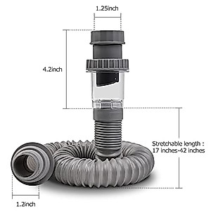 Anti-Odor 1-1/4 Inch Expandable Flexible 17-42 Inch Universal Kitchen Sink Sewer Drain Pipe Tube S Trap, Bathroom Vanity Sink Drain Plumbing P Trap Tubing (Gray)