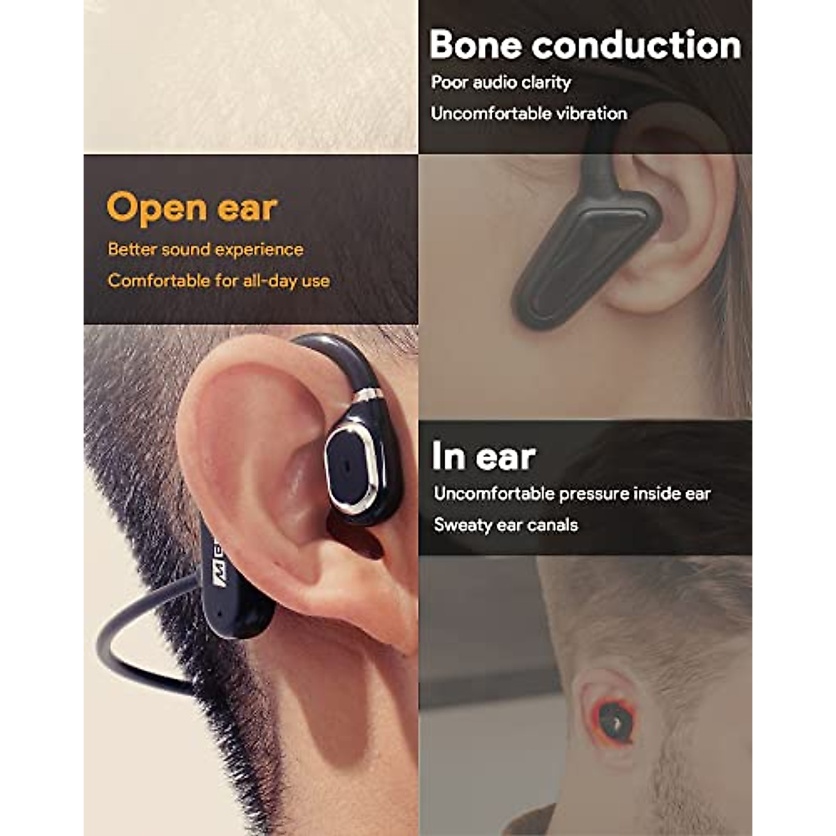 MEE audio AirHooks Open Ear Headphones - Lightweight, Comfortable, Sweatproof Wireless Bluetooth Earbuds with Mic and High Audio Clarity Let You Hear Your Surroundings for Safer Workouts and Running