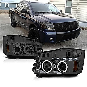 HH Building 2pcs Headlight Front Left Right Side LED Smoke Halo Projector Lamp Extended ////Pro4X 260607S026 444-NTI04-HL-SM NI2503168