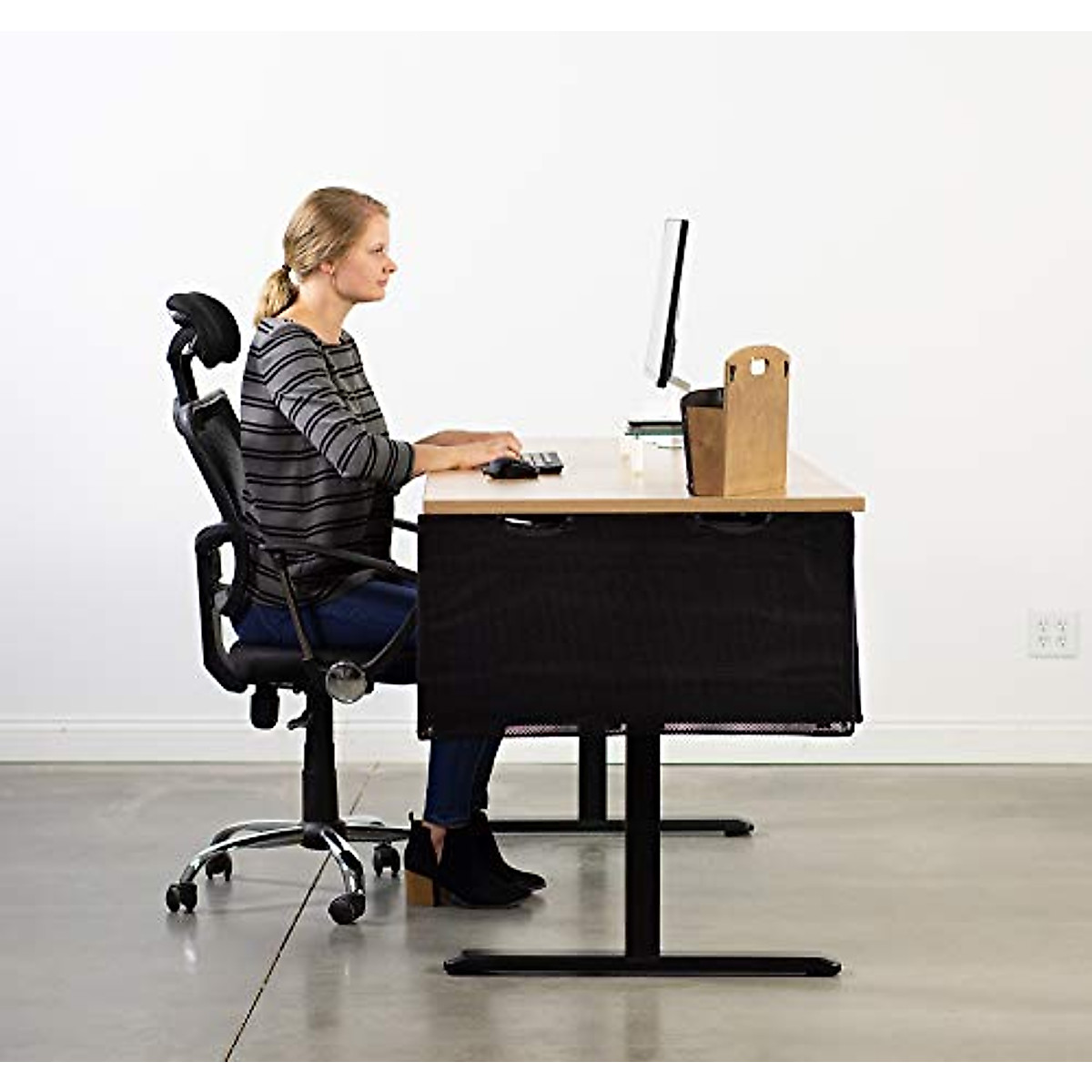 VIVO Black 30 inch Under Desk Privacy and Cable Management Organizer Sleeve, Wire Hider Kit Panel System, DESK-SKIRT-30