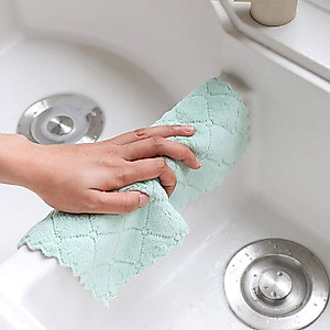 kimteny 12 Pack Kitchen Cloth Dish Towels, Premium Dishcloths, Super Absorbent Coral Velvet Dishtowels, Nonstick Oil Washable Fast Drying (Green-Grey)