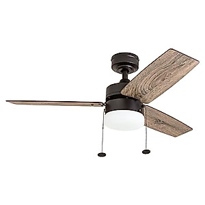Prominence Home Reston, 42 Inch Modern Farmhouse LED Ceiling Fan with Light, Pull Chain, Dual Mounting Options, Dual Finish Blades, Reversible Motor - 51015-01 (Bronze)