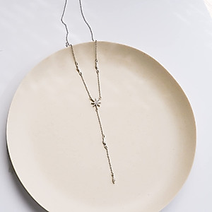 espere Star Drop Y Shaped Lariat Necklace Plated with White Gold