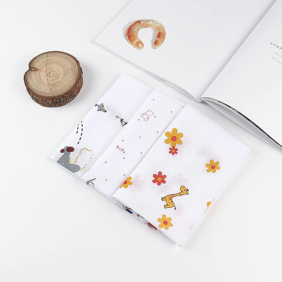 HOULIFE Kids Cotton Handkerchiefs, 100% Soft Handkerchieves Cartoon Printing Small Cute Hankies for Children Girls Boys 12PCS