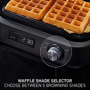 Calphalon Intellicrisp Belgian Waffle Maker with LED Display Timer and Ceramic Cooking Plates, Makes 2 Waffles, Dark Stainless Steel
