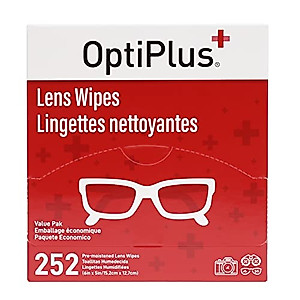 OptiPlus Eyeglass Lens Wipes l Pre-Moistened l Cleaning Wipes for Glasses, Computer & Laptops Screens, Smart Phones, Optical Lens, Goggles, and Watch Screen l Quick-Dry & Scratch-Free | 252 Count