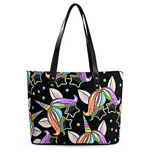 Womens Handbag Unicorns Leather Tote Bag Top Handle Satchel Bags For Lady