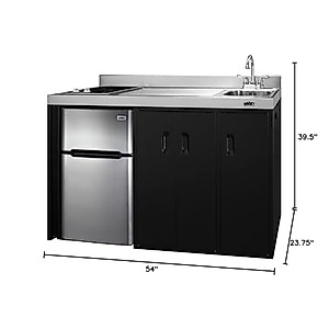 Summit Appliance CK54SINKR 54" Wide All-In-One Kitchenette, Stainless Steel Sink and Faucet, 2-door Refrigerator-freezer, 2-burner Smooth-top Cooktop, Indicator Lights, Storage Compartments