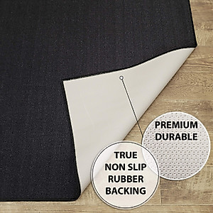 Rubber Backed Runner Rug, 22 x 60 inch, Solid Black, Non Slip, Kitchen Rugs and Mats