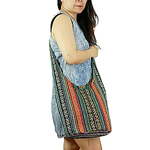 PumPumpz Hippie Boho Crossbody Bohemian Gypsy Sling Shoulder Bag Handwoven Ikat Medium Size. (Medium Random Green)